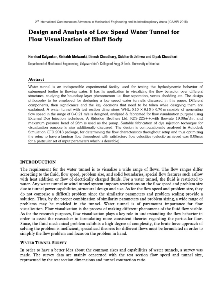 Design and Analysis of Low Speed Water Tunnel For Flow Visualization of ...