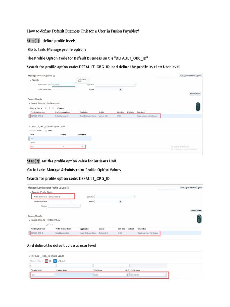 Define Default Business Unit For A User in Fusion Payables | PDF