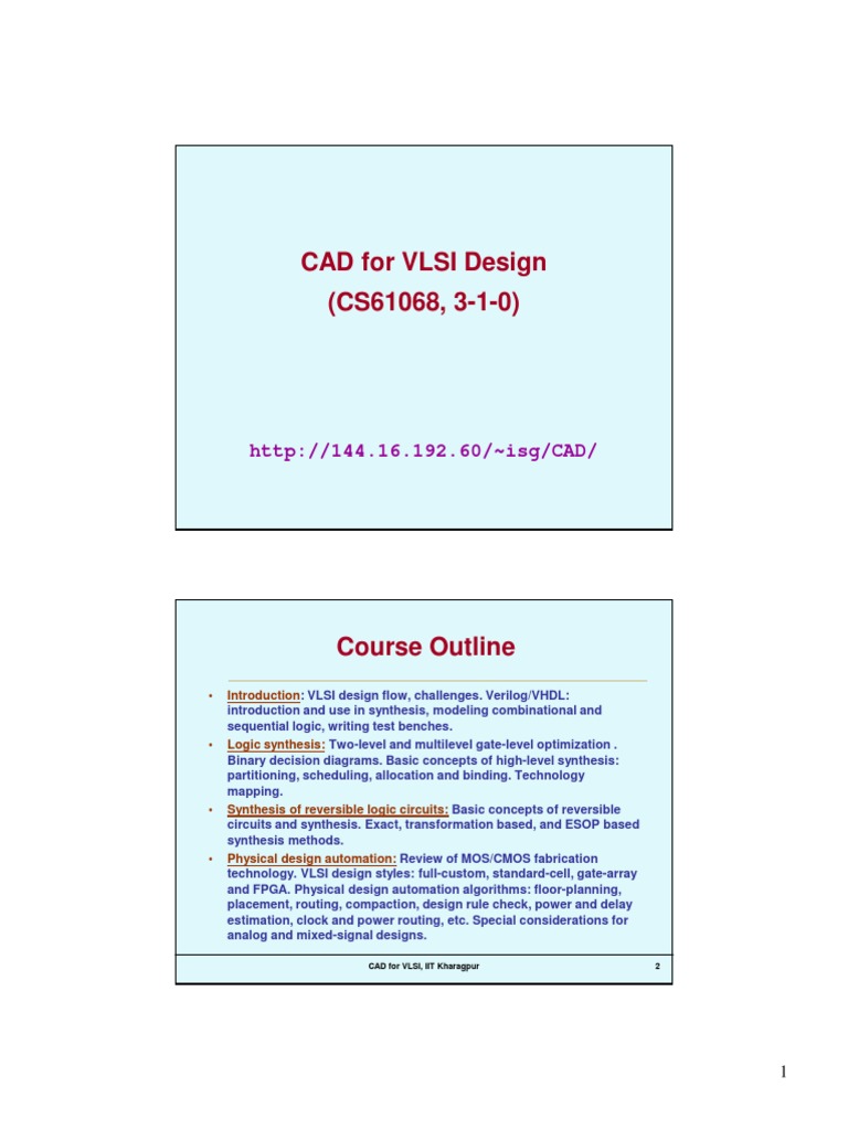 CAD for VLSI Design: Course Outline and Introduction to Digital Design Flow | PDF | Hardware ...