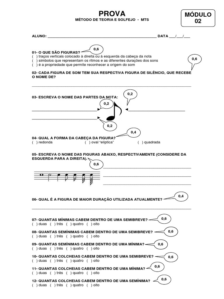 Prova Módulo 02 PDF | PDF | Notação musical | Teoria da Música