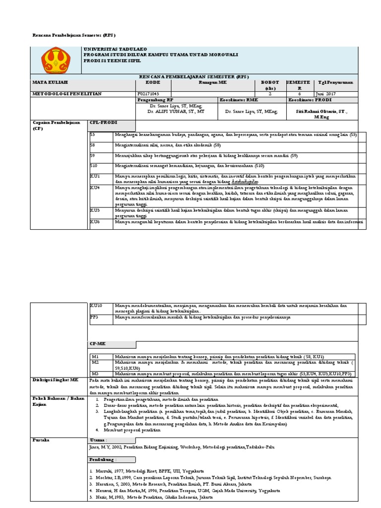RPS Metode Penelitian Sipil PSDKU | PDF | Seni