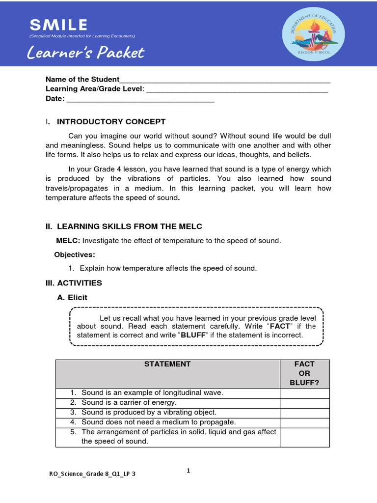 Science Grade 8 Q1 LP 3 | PDF | Sound | Atmosphere Of Earth