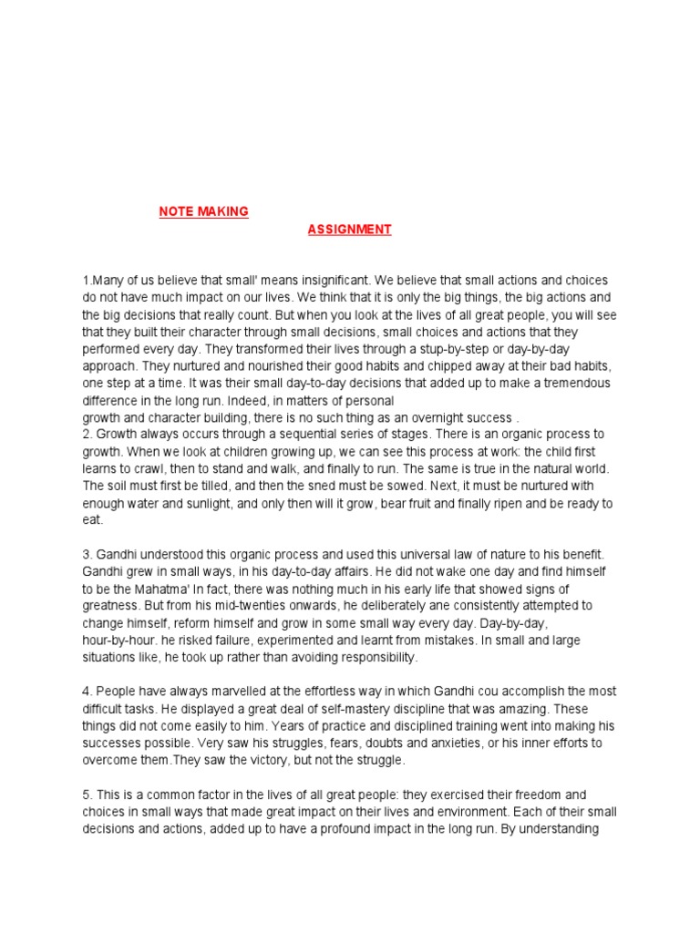 Note Making Assignment | Download Free PDF | Human Nature | Cognition