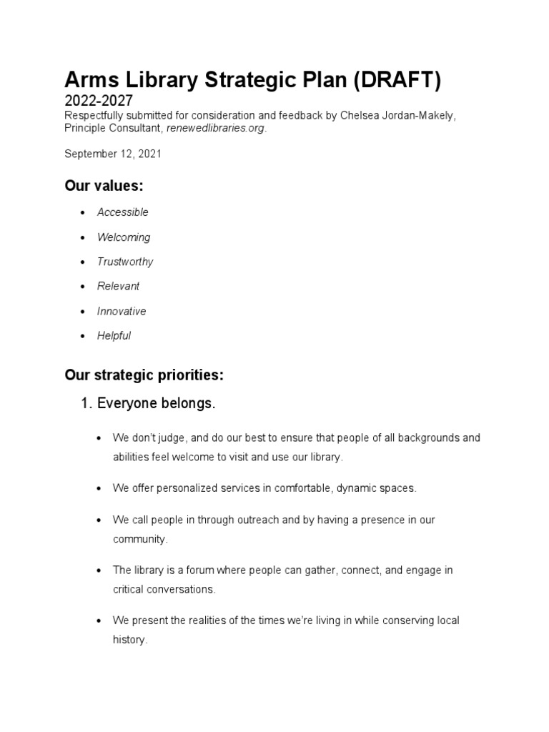 Arms Library Strategic Plan DRAFT 2 | PDF