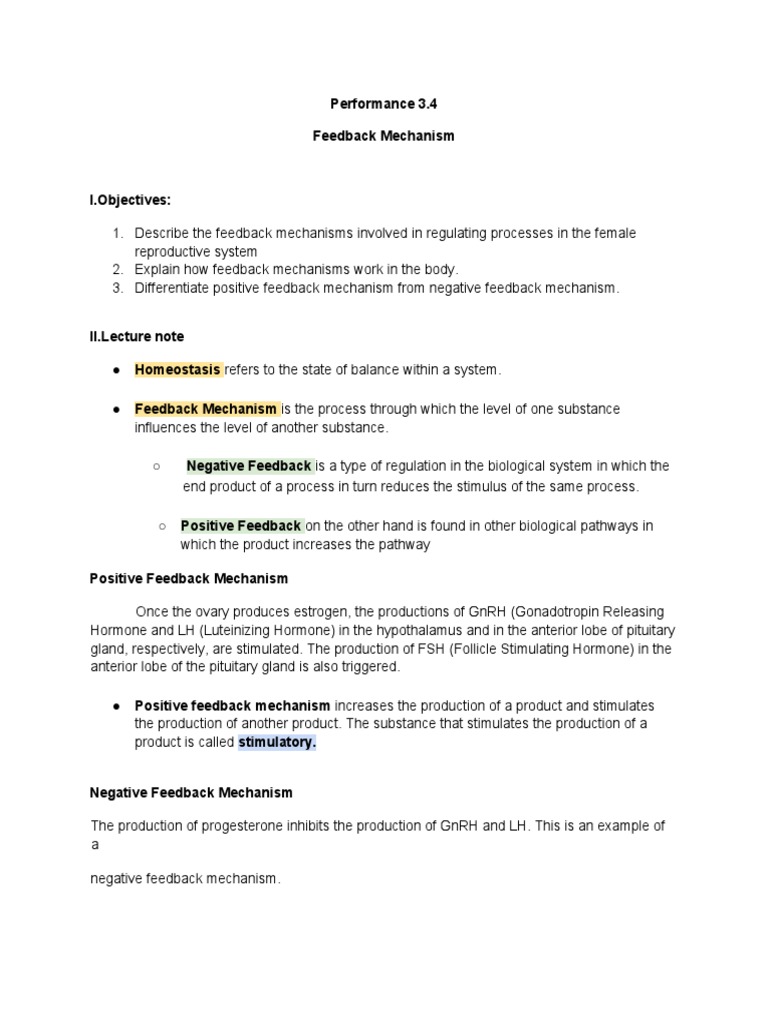 Worksheet 3.4 Feedback Mechanism | PDF