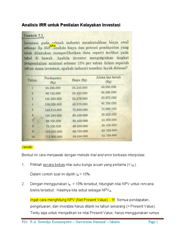 Analisis Kelayakan Investasi Berdasarkan IRR | PDF | Metode & Bahan Ajar