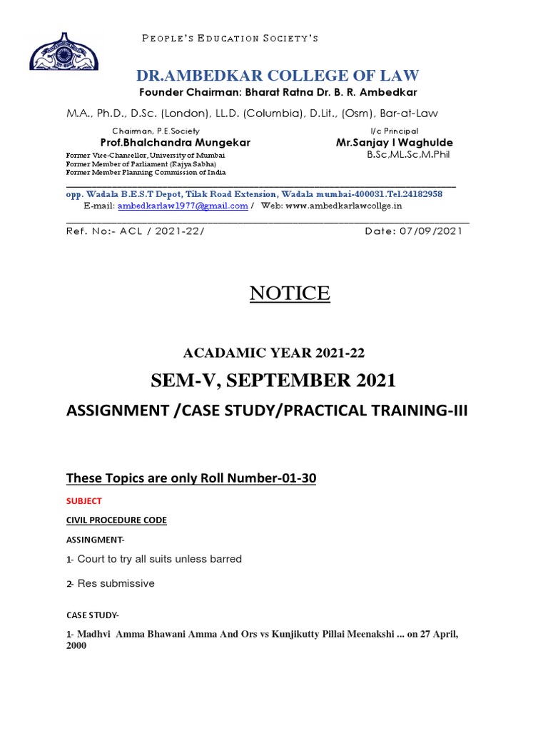 Assingment Case Study Practical Training III Roll Div 1 | PDF | Precedent | Statutory Interpretation