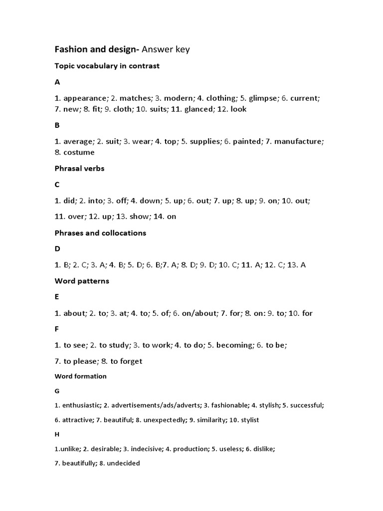 Fashion and Design IELTS Answer Key | PDF | Language Arts & Discipline