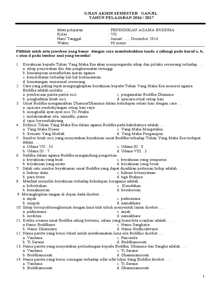 Soal Ulangan Umum Semester 1tahun 2016 | PDF