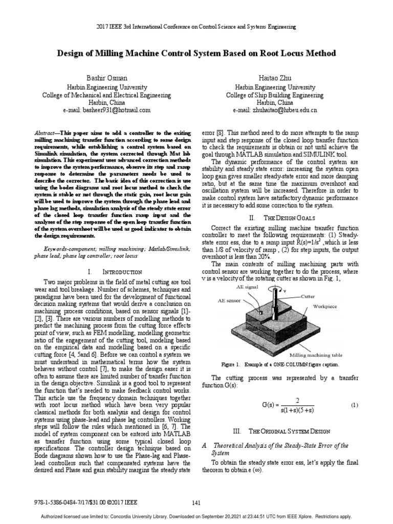 Design of Milling Machine Control System Based On Root Locus Method ...