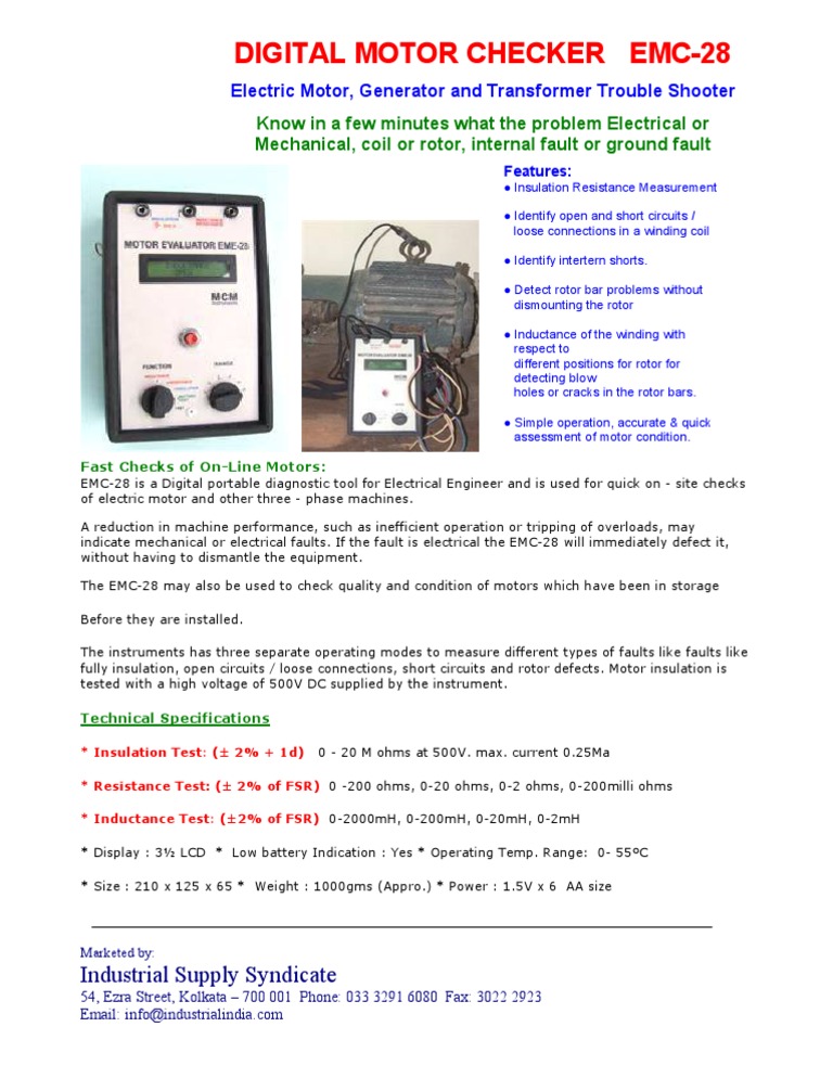 EMC 28 Digital Electric Motor Checker Catalogue | PDF | Electric Motor ...