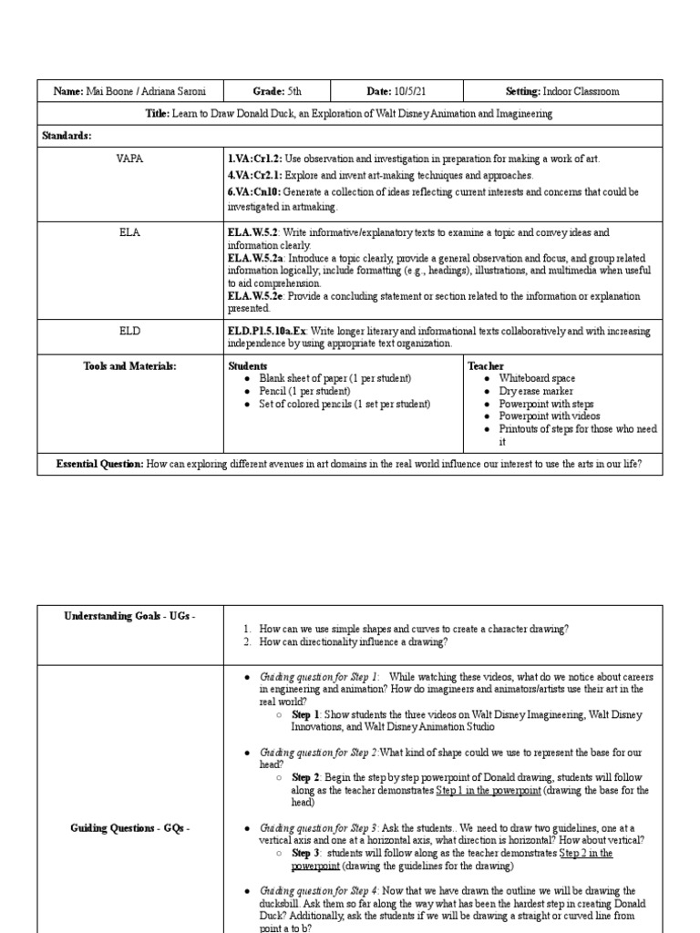 511 Mini-Lesson Plan Template | PDF | Drawing | Cognitive Science