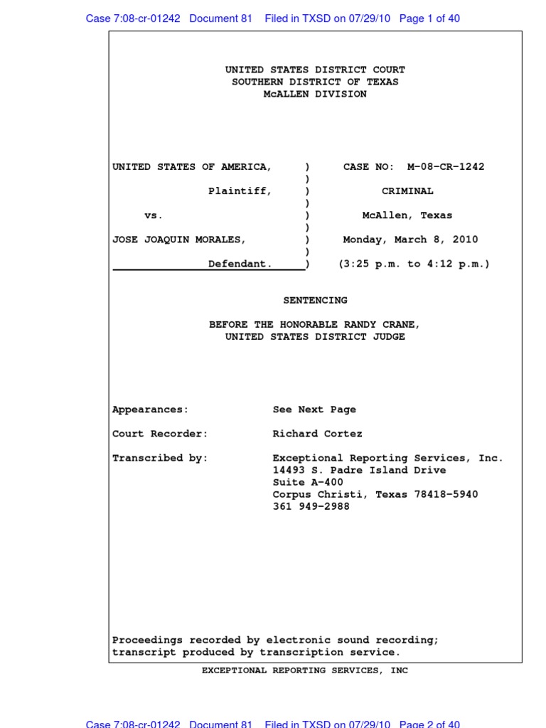 Jose Morales sentencing hearing transcript-2 | Plea | Presentence ...