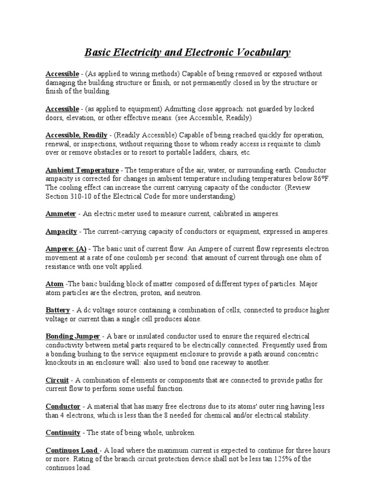 Electrical Engineering Vocabulary Guide | PDF | Electric Current ...