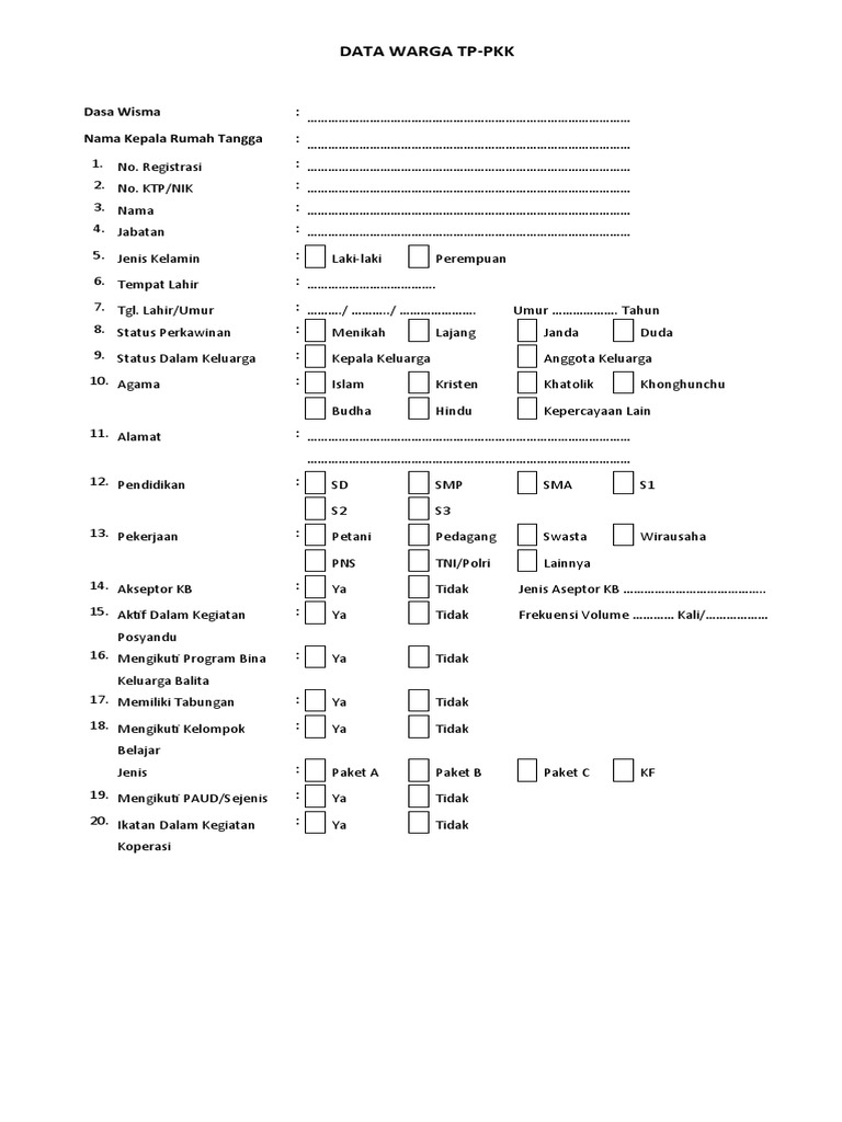 DATA WARGA TP-PKK | PDF