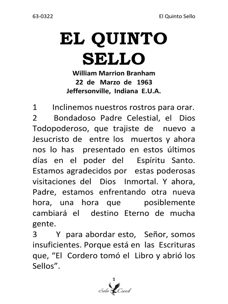 63-0322 EL QUINTO SELLO VGR | PDF | antecristo | Oración