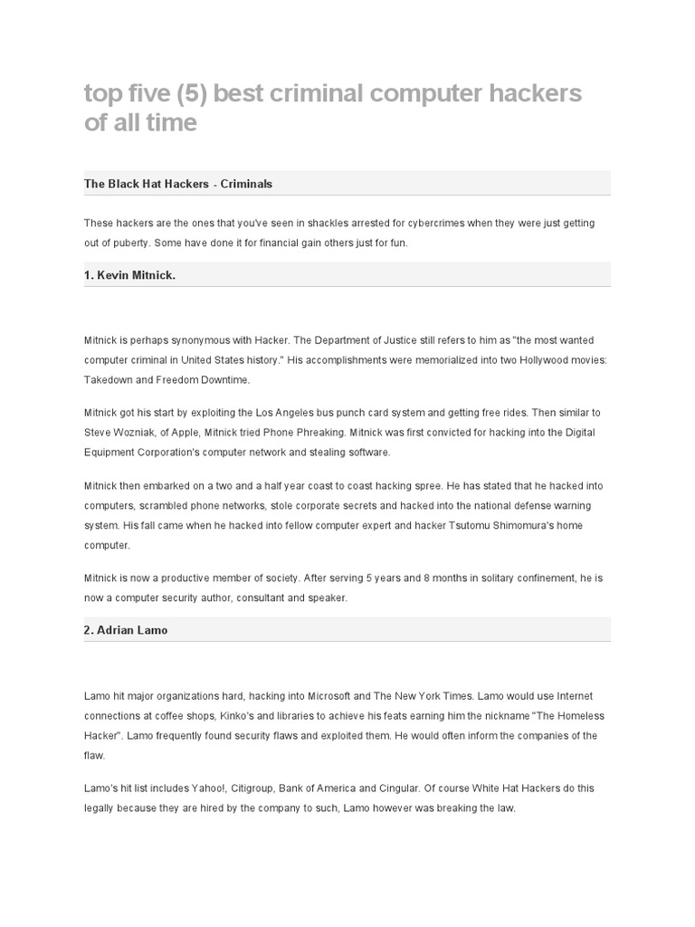 Top Five Hackers | PDF | Security Hacker | Crimes