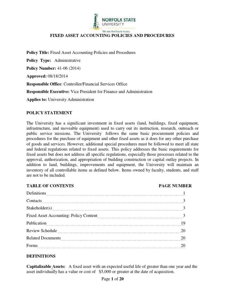 Fixed Asset Accounting Policies and Procedures - 2018 | PDF ...
