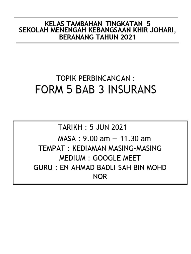 Latihan Math f5 Bab 3 Insurans | PDF