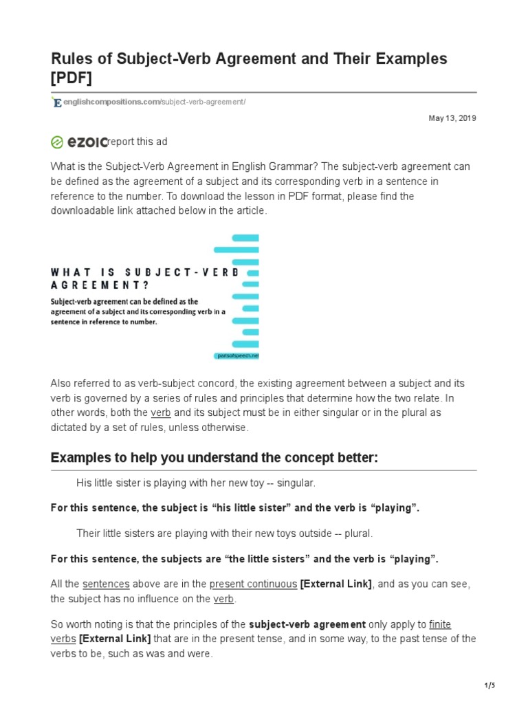 Subject-Verb Agreement Rules Explained | PDF | Grammatical Number | Plural