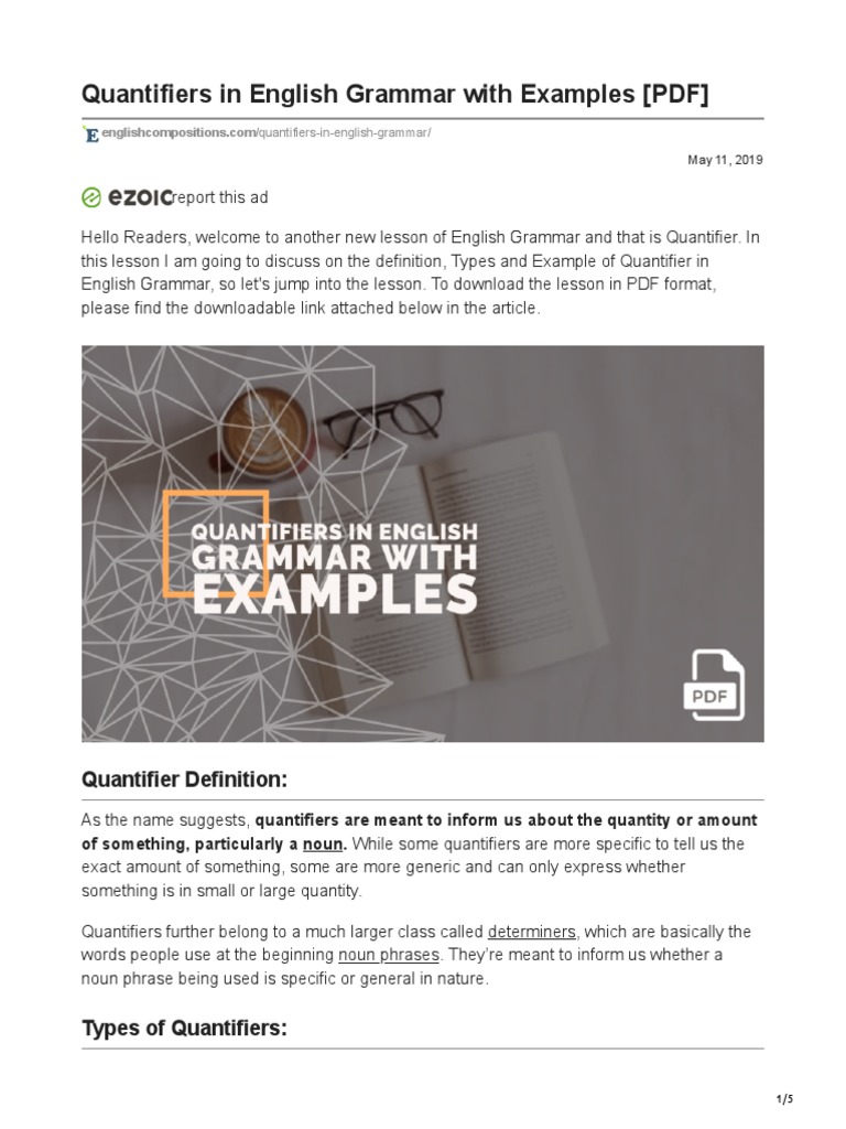 Quantifiers in English Grammar With Examples PDF | PDF | Noun | Quantity