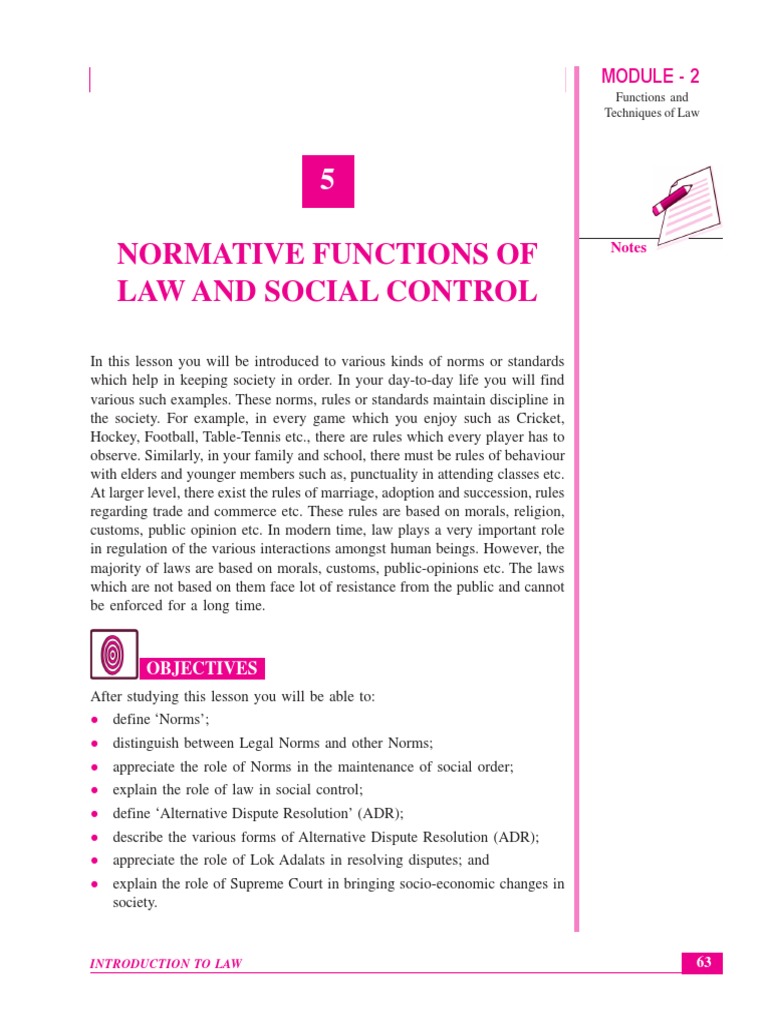 Lesson 5 Normative Functions of Law & Social Control | Download Free ...