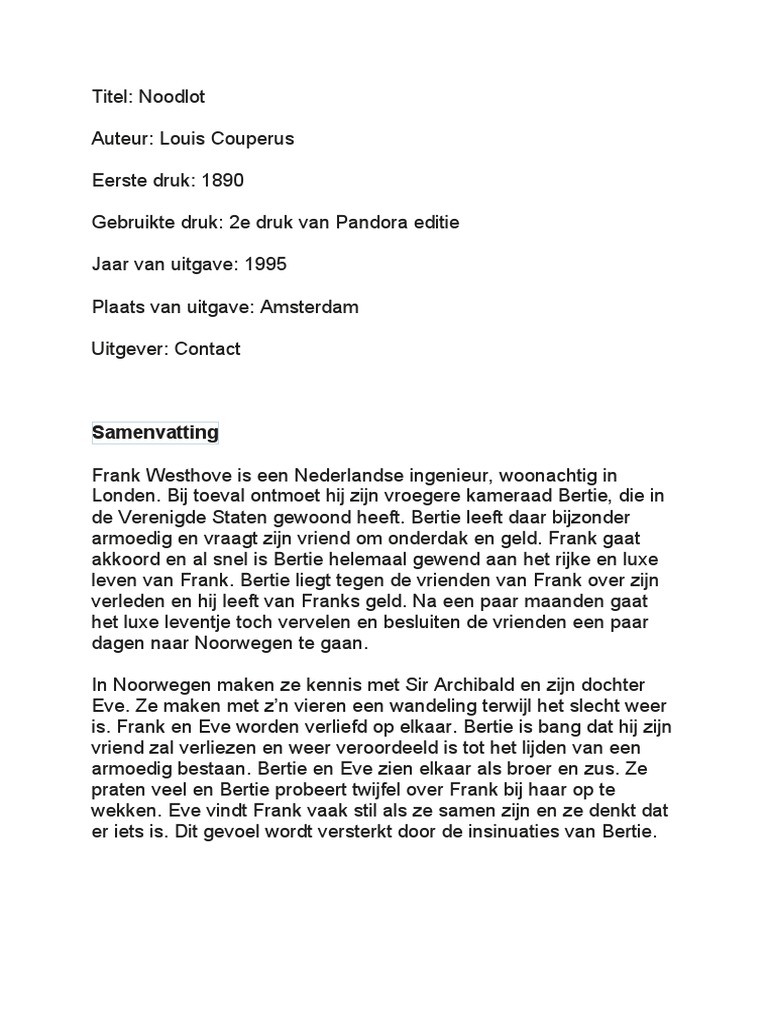 Boekverslag Noodlot | PDF