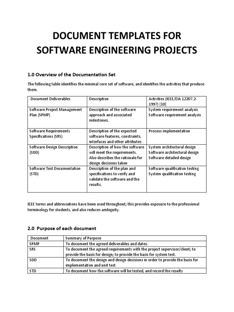 Document Templates For Software Engineering Projects | PDF | Software ...