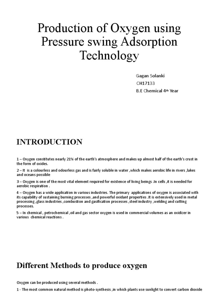Production of Oxygen Using Pressure Swing Adsorption Technology | PDF ...