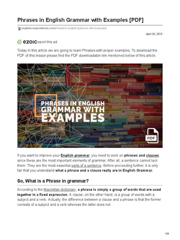 Phrases in English Grammar With Examples PDF | Download Free PDF ...