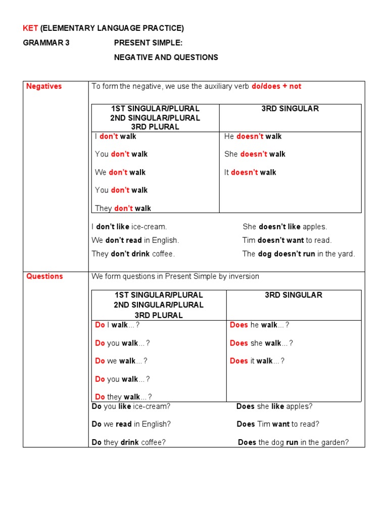 Grammar 3 Present Simple Negative and Questions | PDF | Language Arts ...