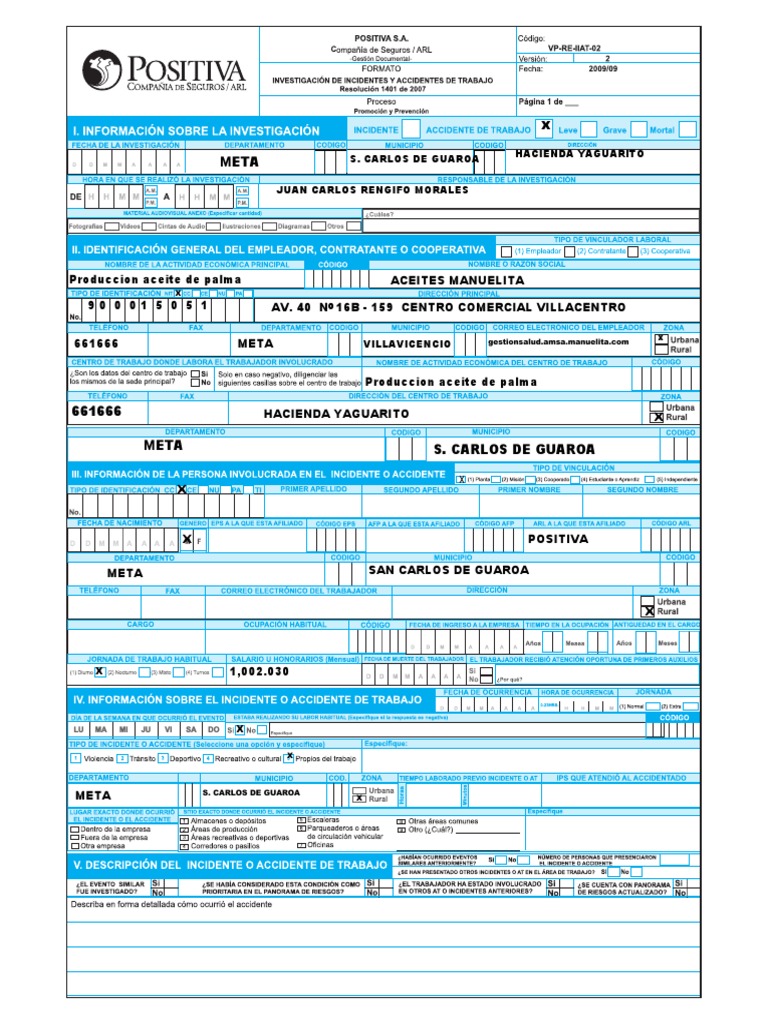 Formato Digital Diligenciado Investigacion Arl Positiva | PDF | Lesión | Quemar