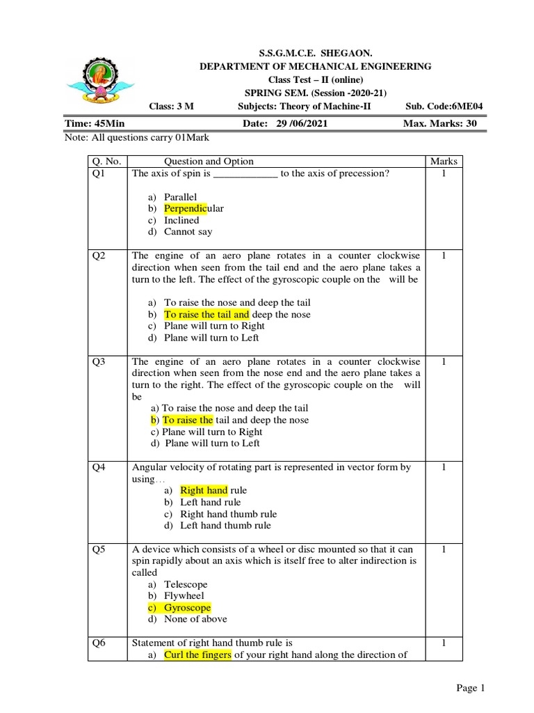 TOM-II CT2 Question - Paper - Student | PDF | Rotation Around A Fixed Axis | Gyroscope
