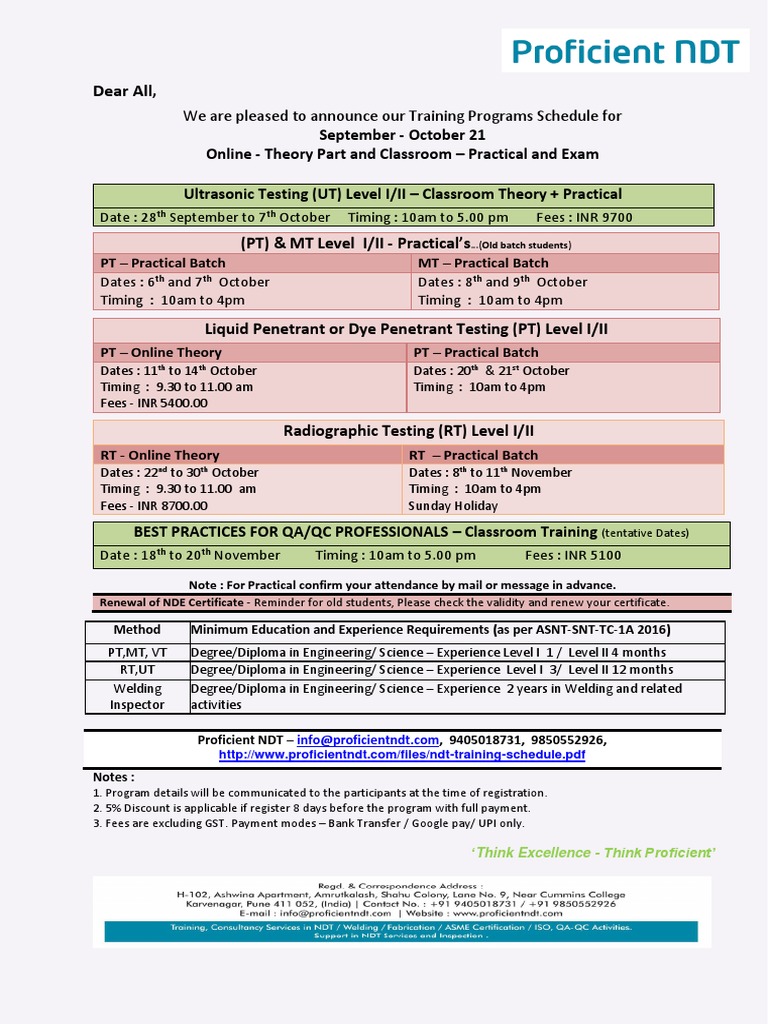 Training Programs Schedule September-October 2021 | PDF ...