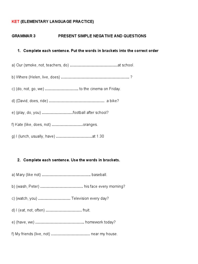 Grammar 3 Present Simple Negative and Questions Practice | PDF