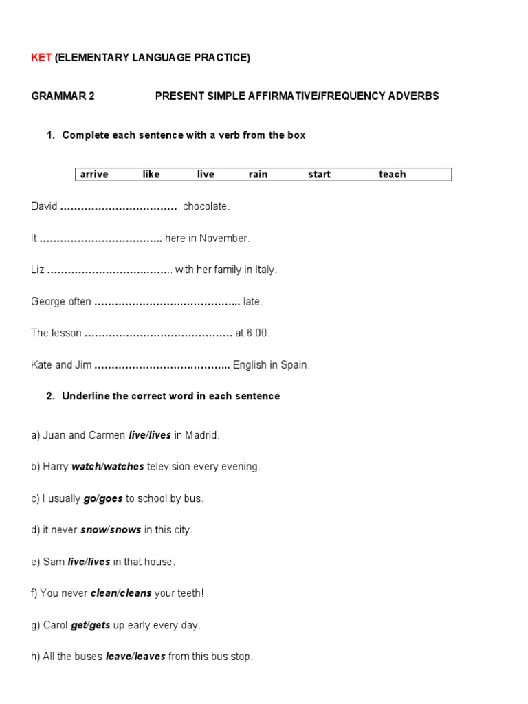 Grammar 2 Present Simple Affirmative Frequency Adverbs Practice | PDF ...
