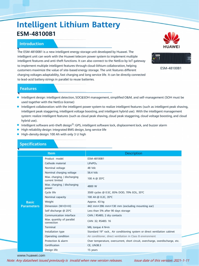 Intelligent Lithium Battery ESM 48100B1 Datasheet Draft A 01074746 010 ... | PDF | Electricity ...