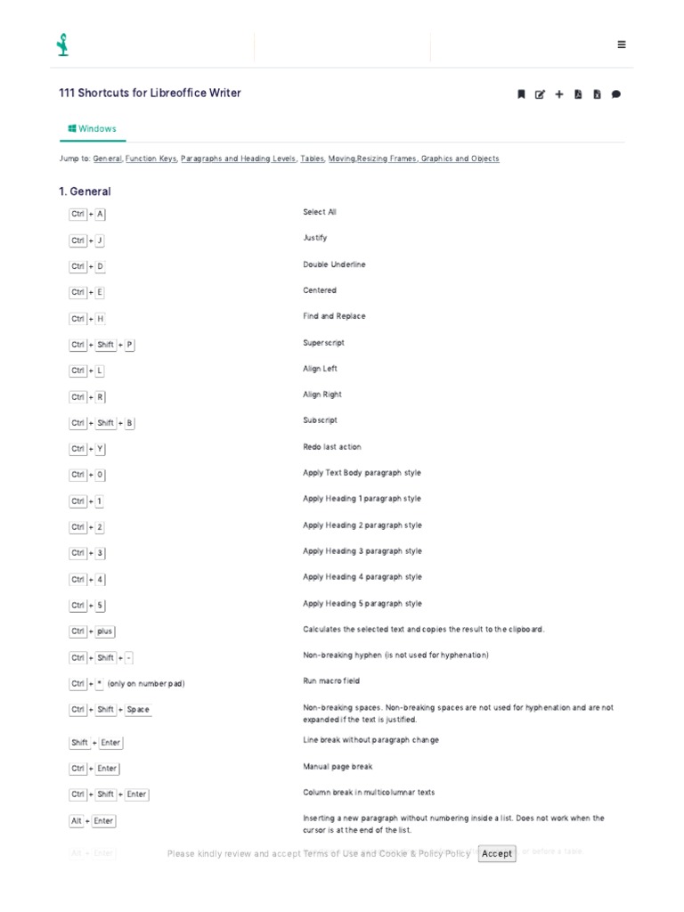 111 Shortcuts For Libreoffice Writer | PDF | Text | Cursor (User Interface)