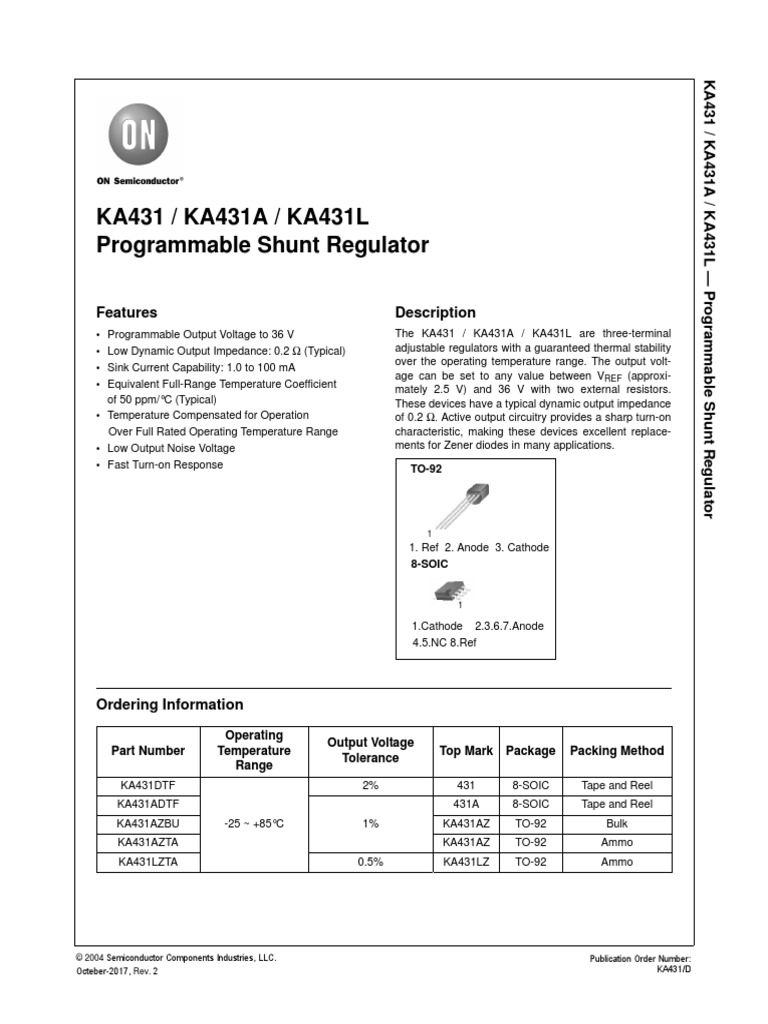 KA431 / KA431A / KA431L Programmable Shunt Regulator: Features ...
