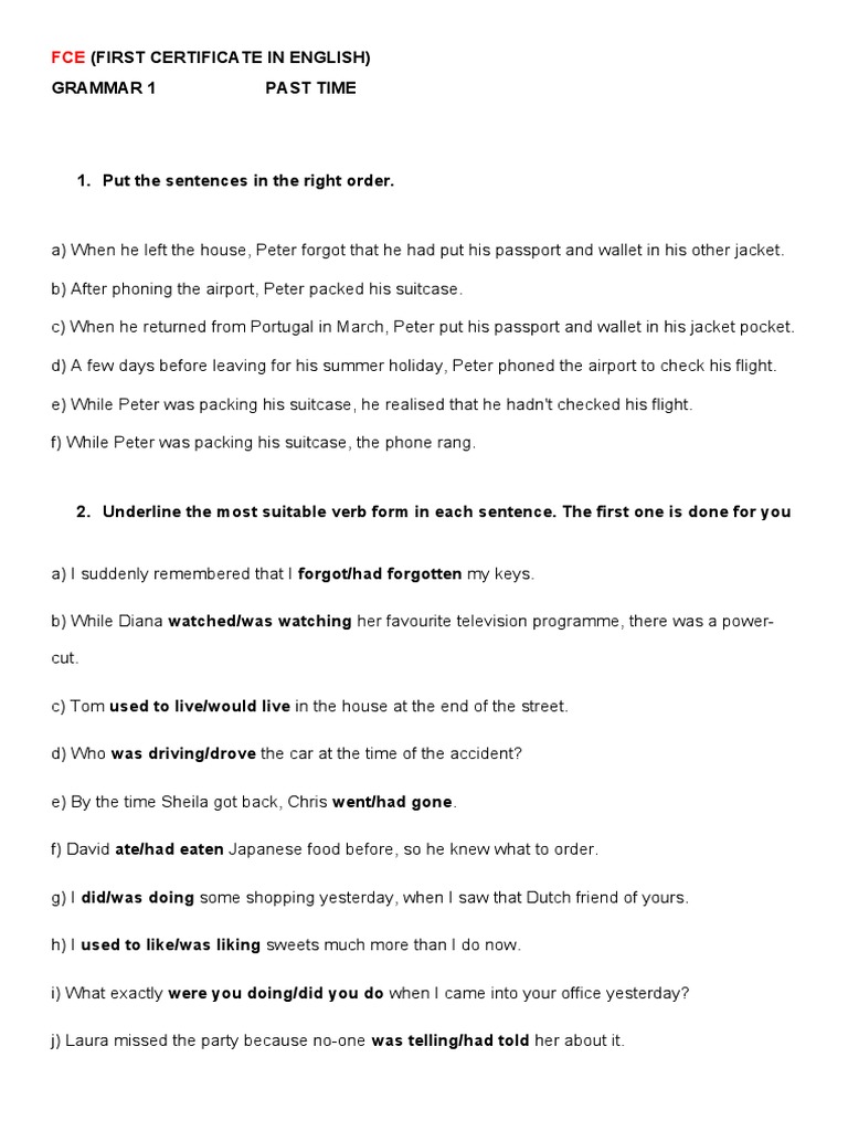 Past Time Grammar Exercises | PDF