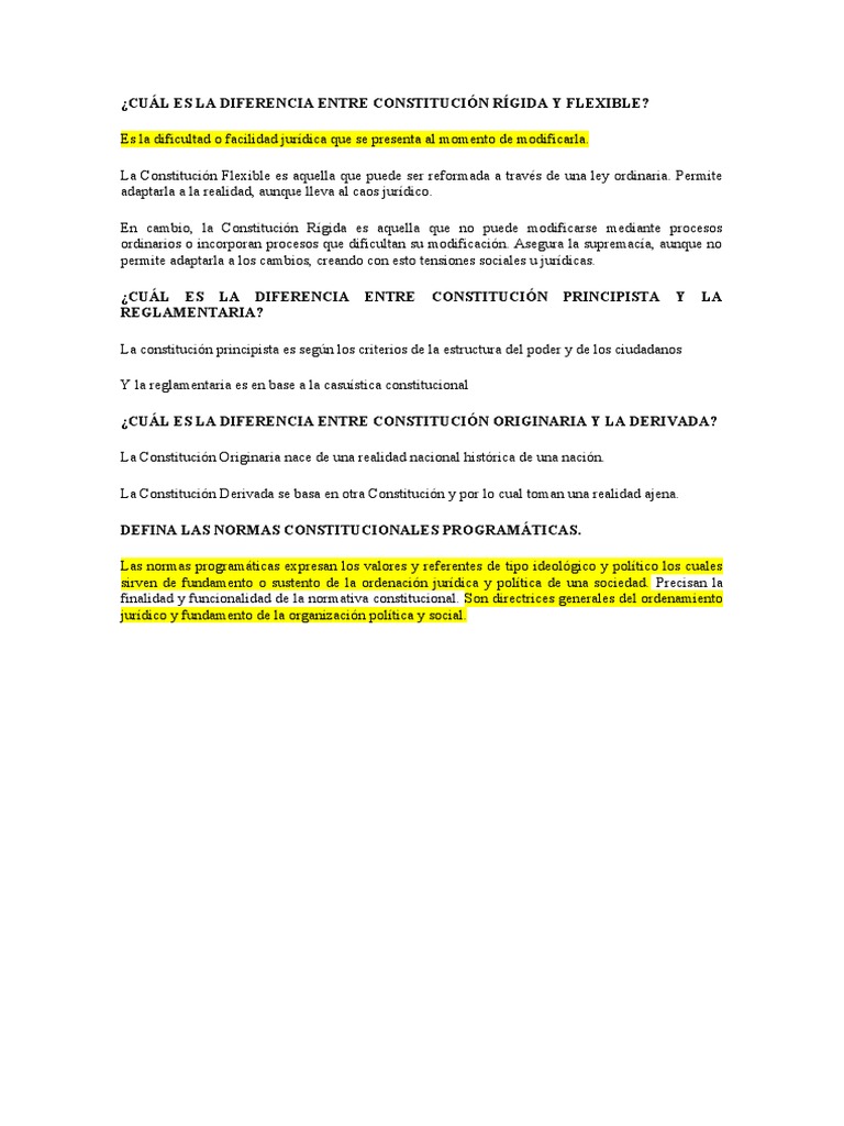 Diferencias entre constituciones rígidas y flexibles | PDF | Ciencias ...