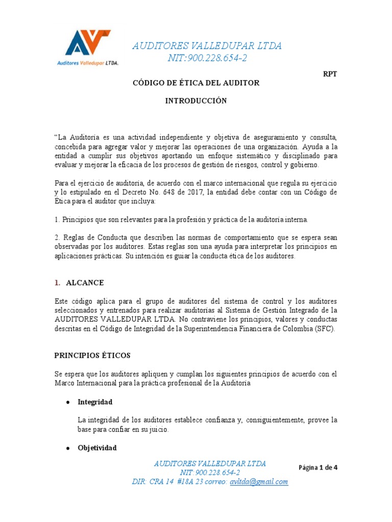 Código de Ética Del Auditor | PDF | Auditoría | Contralor
