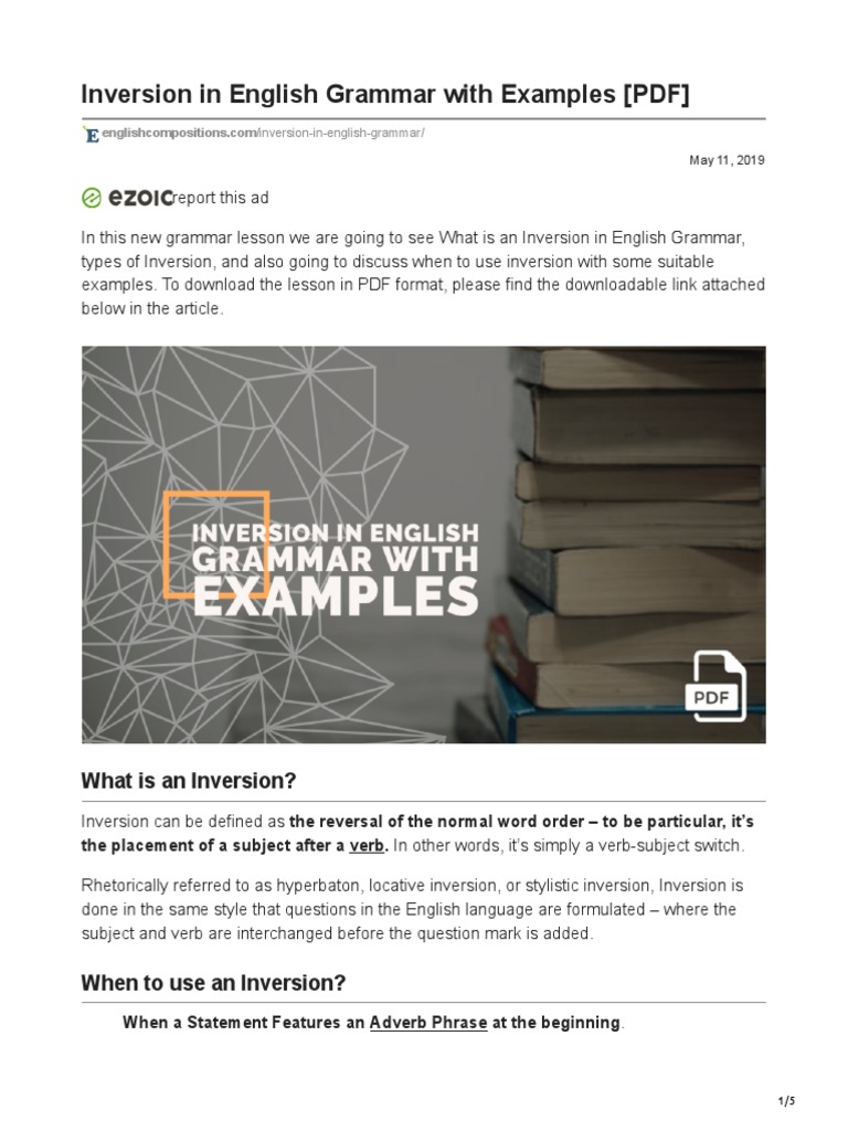 Inversion in English Grammar With Examples PDF | PDF | English Grammar ...