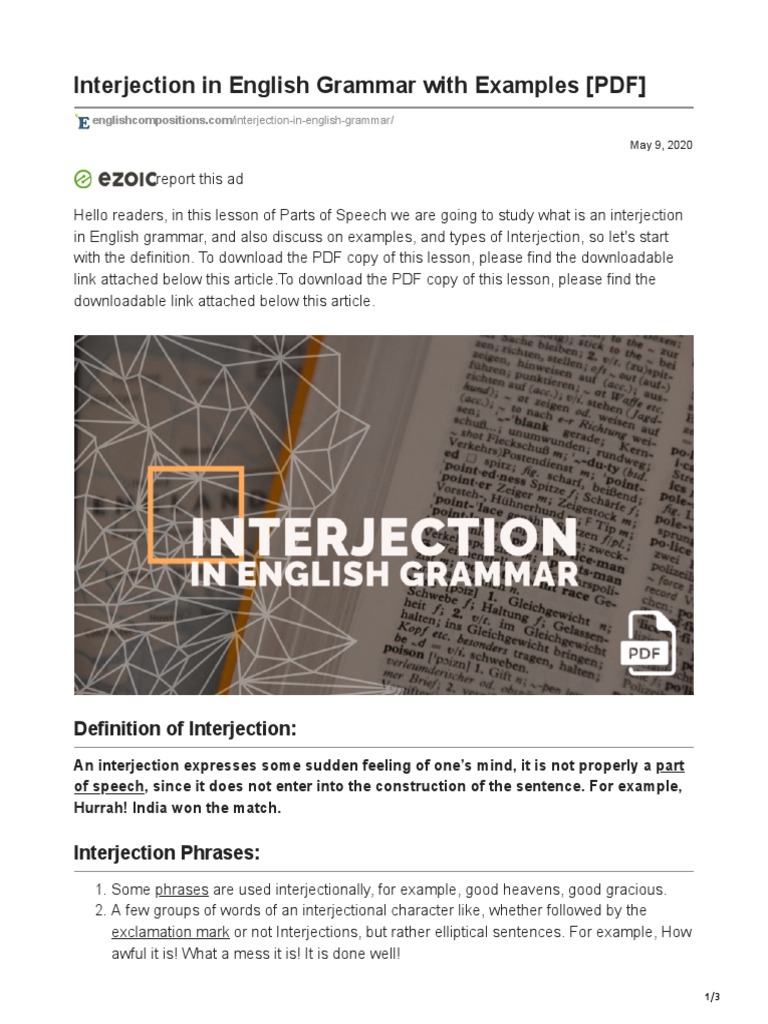 Interjection in English Grammar With Examples PDF | PDF | Grammar ...