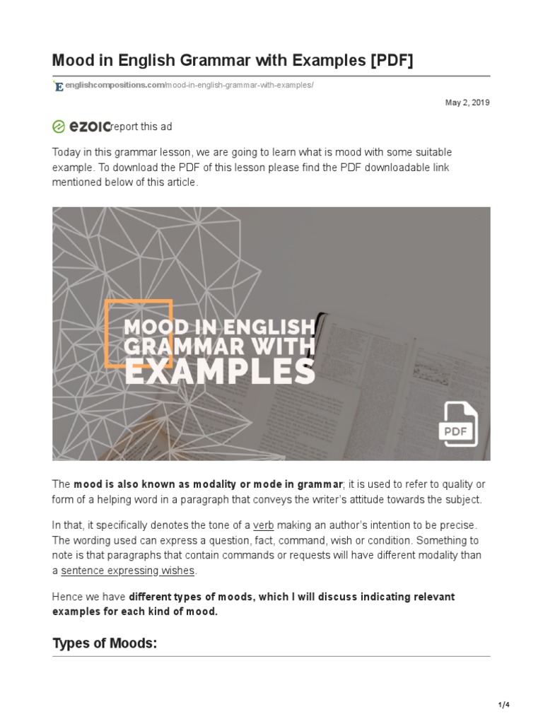 Mood in English Grammar With Examples PDF | PDF | Syntax | Grammatical ...