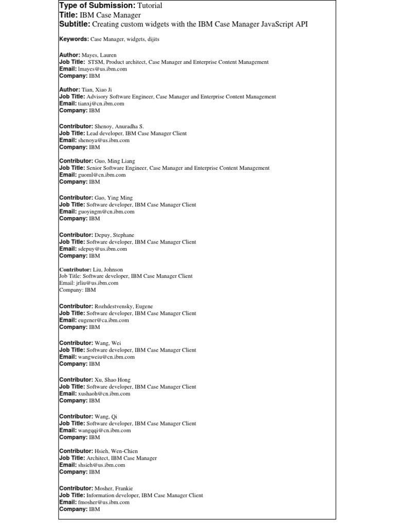 Job Title: Software Developer, IBM Case Manager Client Company: IBM ...