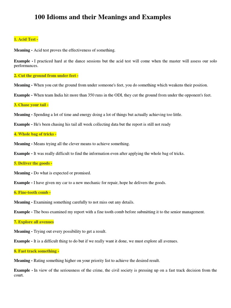 100 Idioms with Meanings and Examples | PDF | Feeling