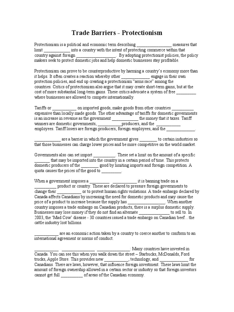 Understanding Trade Handout | PDF | Protectionism | Tariff