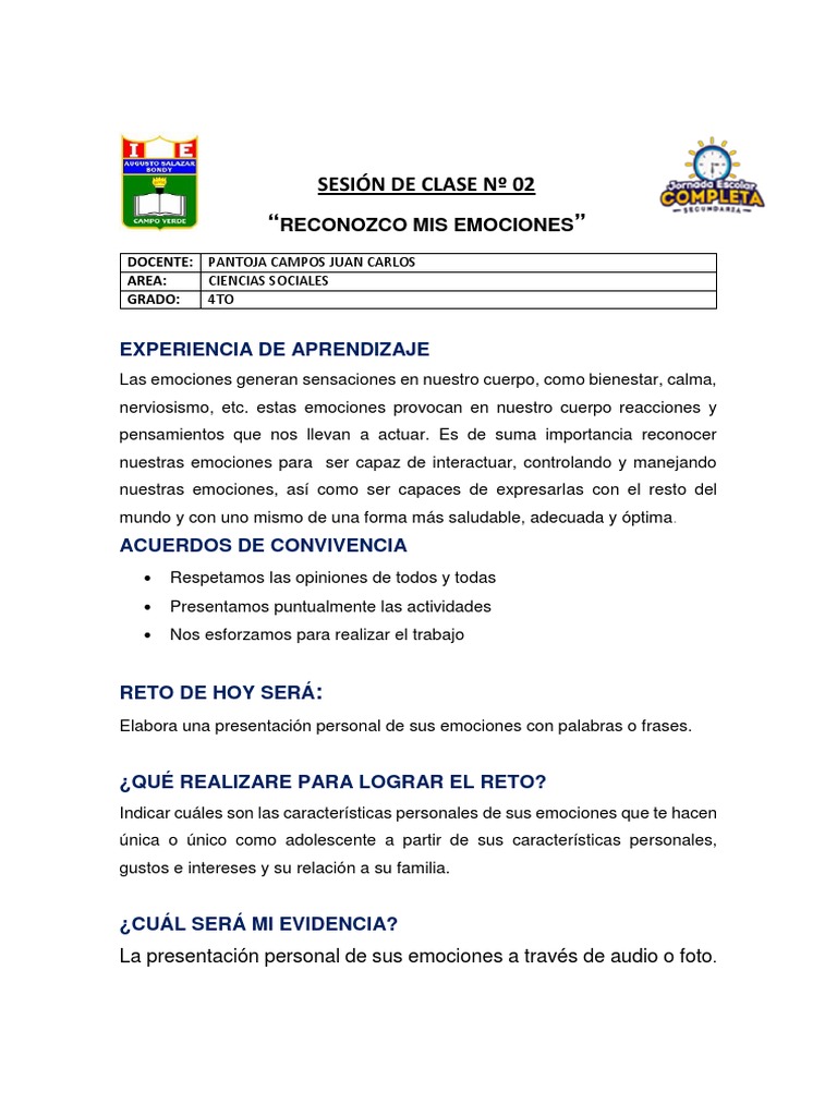 Reconozco mis emociones 4to Grado | PDF | Las emociones | Aprendizaje