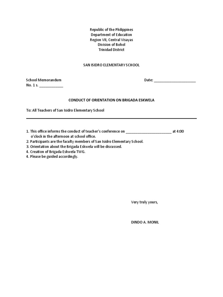 School Memo - PARENT'S ORIENTATION | PDF